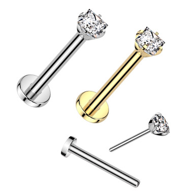 Titanium Push In Square CZ End Labret Studs