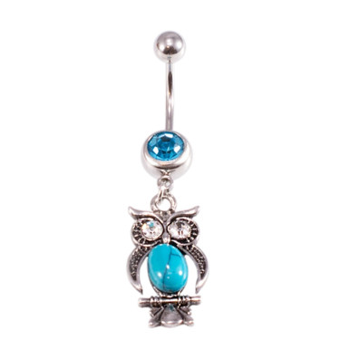 Dangle Owl Turquoise Stone Belly Button Ring 14G 10mm