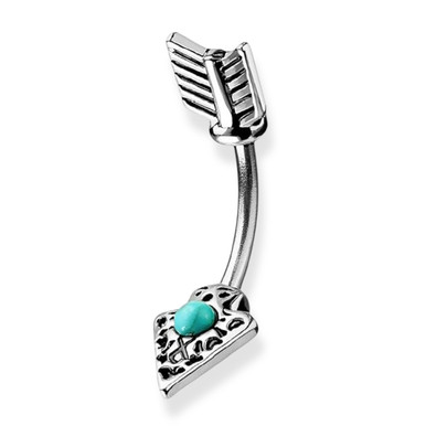 Turquoise Gem Tribal Arrow Belly Button Ring 14G 10mm