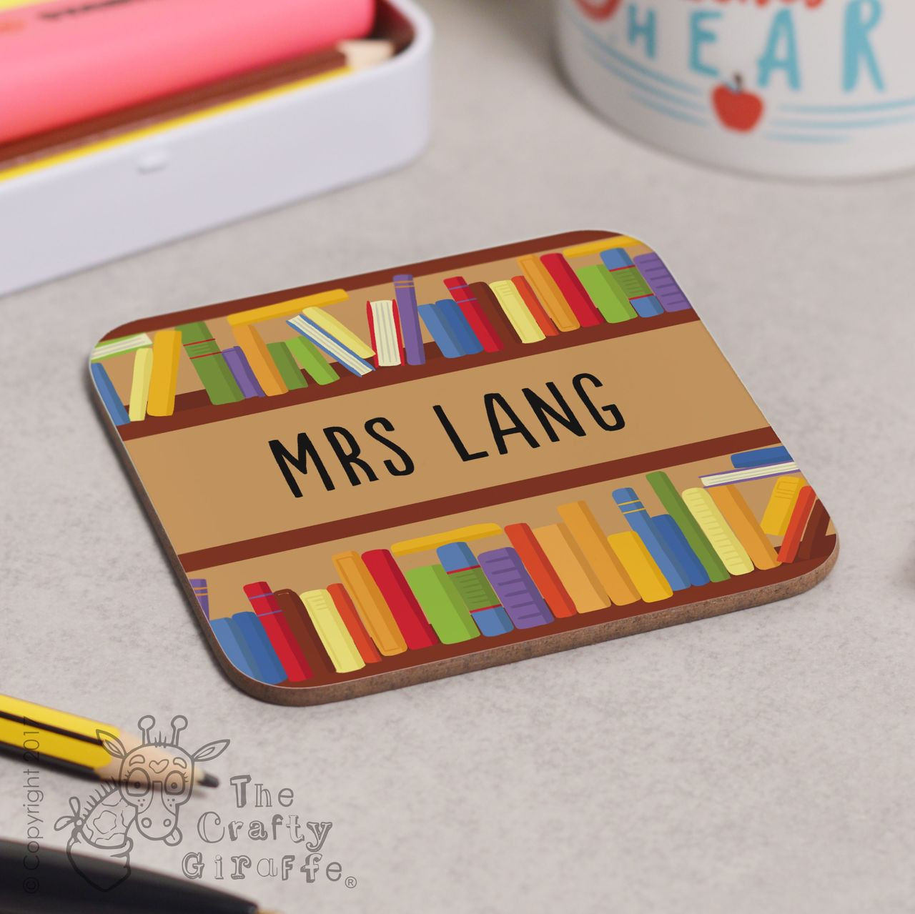 Personalised Books Coaster - The Crafty Giraffe