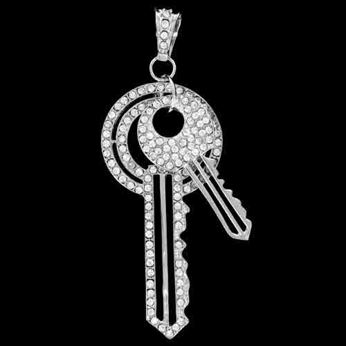 "Iced out Platinum rhodium plated key pendant set - The Black Bat