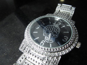 Iced out Skull Black Face Band Mens Watch - The Black Bat