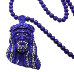 Purple Iced Out Jesus Piece Homica w/ FREE Chain