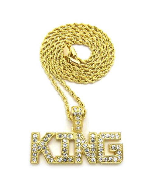 14K King Ice-Fully Iced Out Pendant w/FREE 36"Gold Rope Chain - The ...