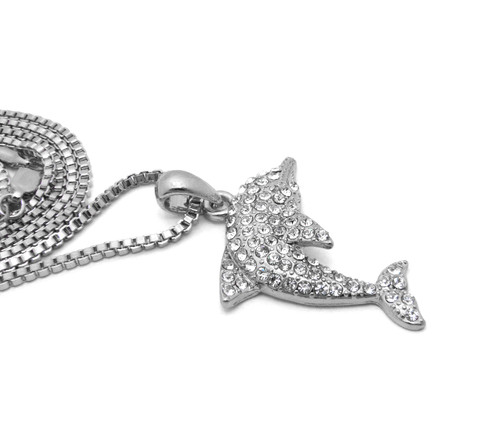 Young Dolph Silver Dolphin Pendant & Chain 1.75"x 1.35" 2mm x24" box chain