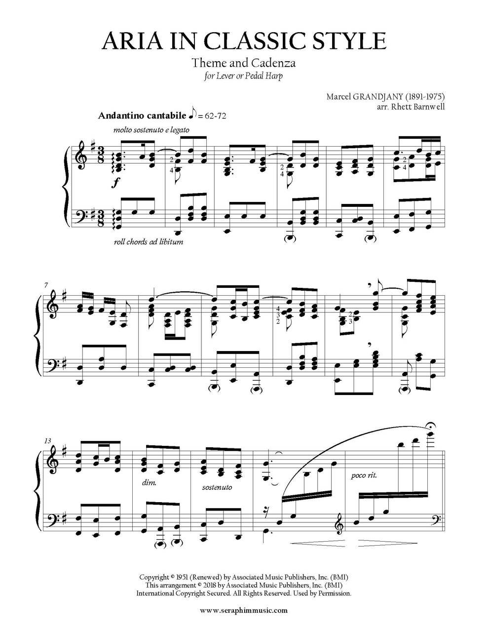 Aria in Classic Style PDF, by Grandjany/Barnwell - Harp District