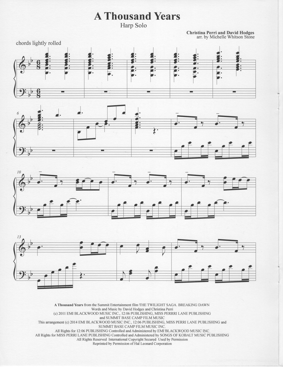 A Thousand Years (Advanced pedal or lever) by Christina Perri/Michelle ...