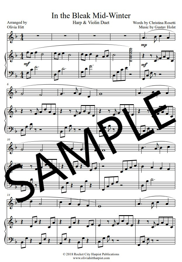 In the Bleak Midwinter for harp and treble clef instrument arr. by ...
