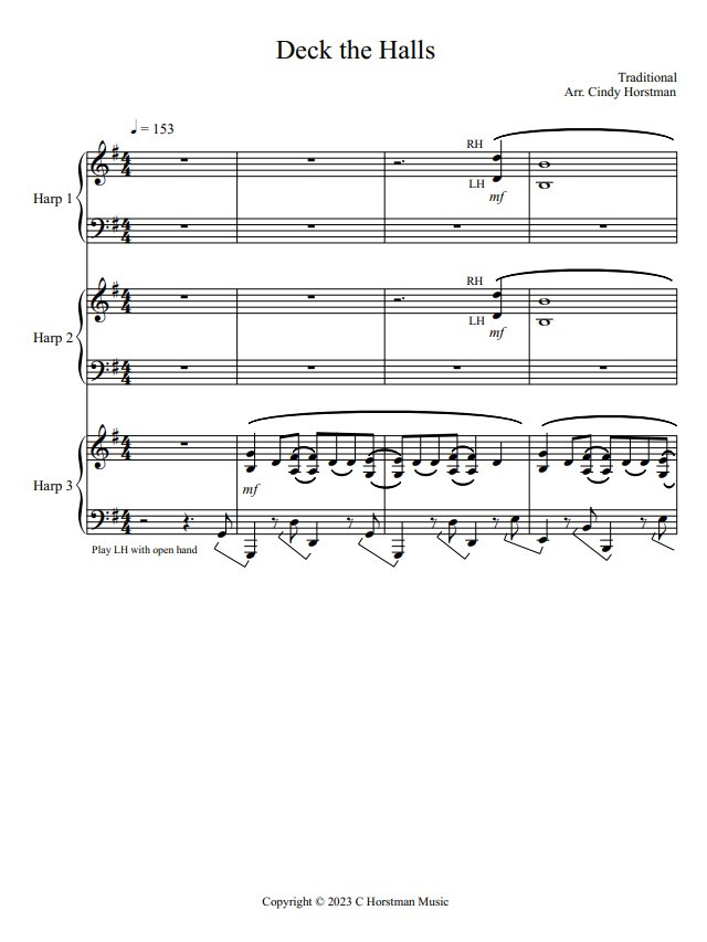 Deck the Halls for 3 Harps arr. by Cindy Horstman PDF Download - Harp ...