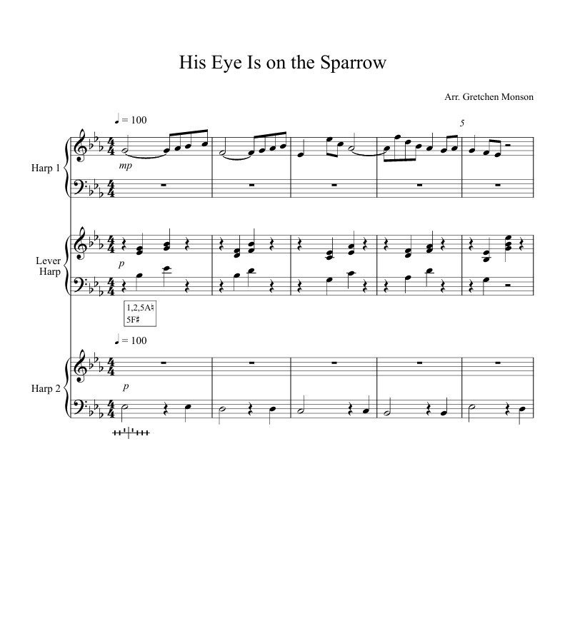 His Eye Is on the Sparrow for harp ensemble arr. by Gretchen Monson ...