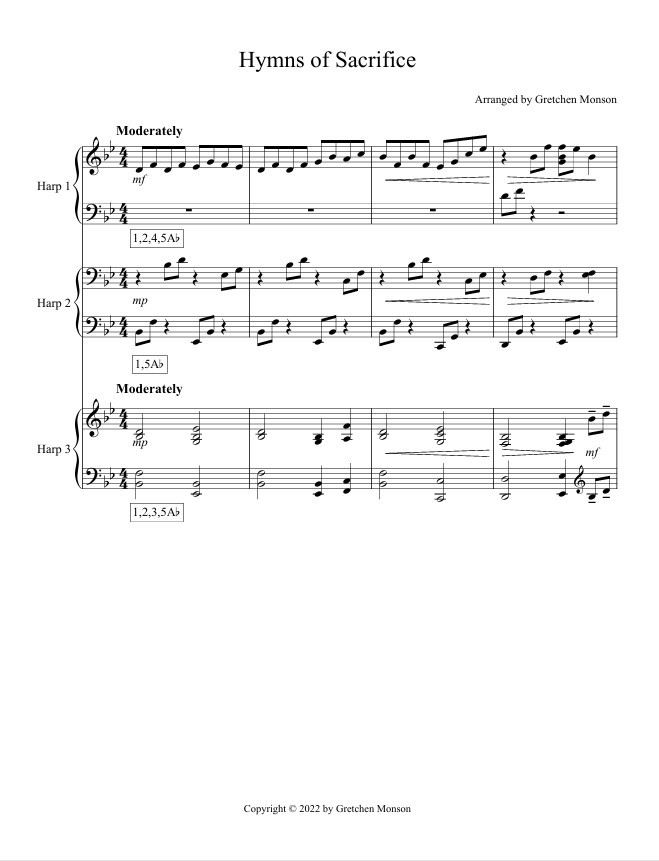 Hymns of Sacrifice for Lever Harp Ensemble arr. by Gretchen Monson ...