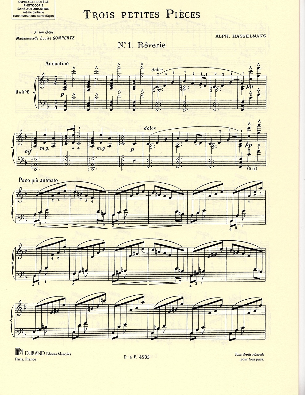 Trois Petites Pieces Faciles By Alphonse Hasselmans Harp District