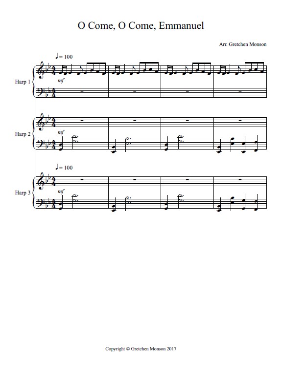O Come, O Come, Emmanuel for lever harp by Gretchen Monson - PDF ...