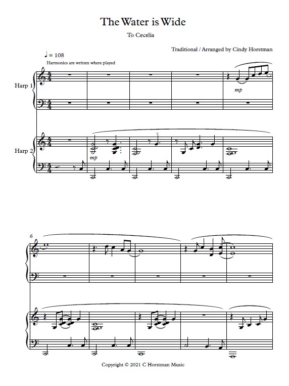 The Water is Wide for 2 Harps (Harp Part 1) arr. by Cindy Horstman PDF ...