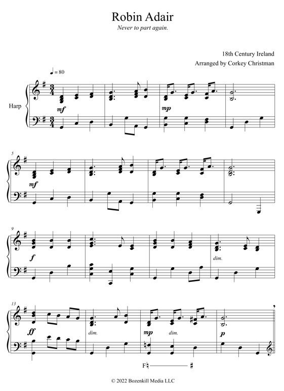 Robin Adair arr. by Corkey Christman - PDF Download - Harp District