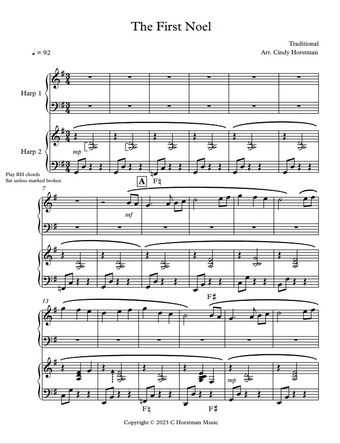The First Noel for 2 Harps arr. by Cindy Horstman PDF Download - Harp ...