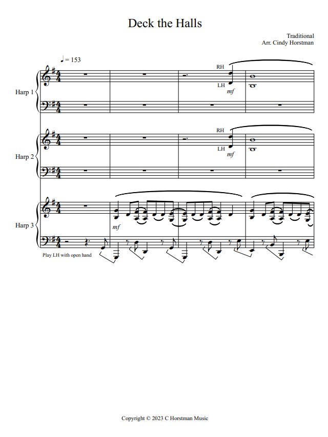 Deck the Halls for 3 Harps arr. by Cindy Horstman PDF Download - Harp ...