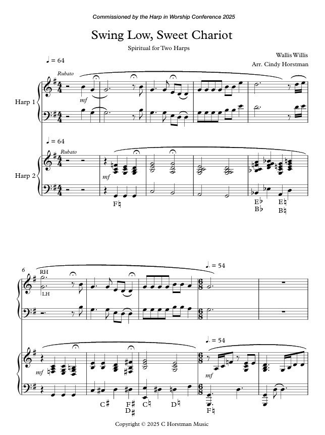 Swing Low Sweet Chariot for Two Harps arr. by Cindy Horstman (Score and ...