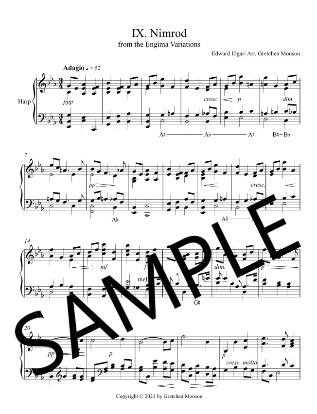 Nimrod (Enigma Variations) for Pedal Harp arr. by Gretchen Monson - PDF ...