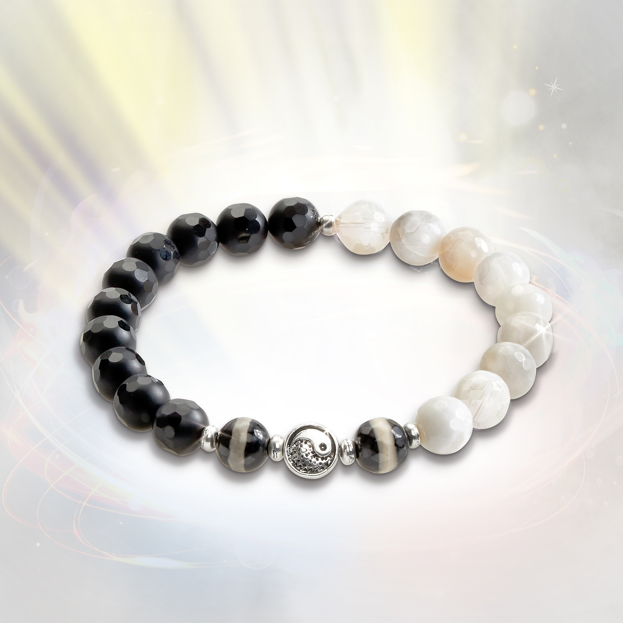 Yin And Yang Energy Balancing Bracelet - Black Onyx, White Lace Agate ...