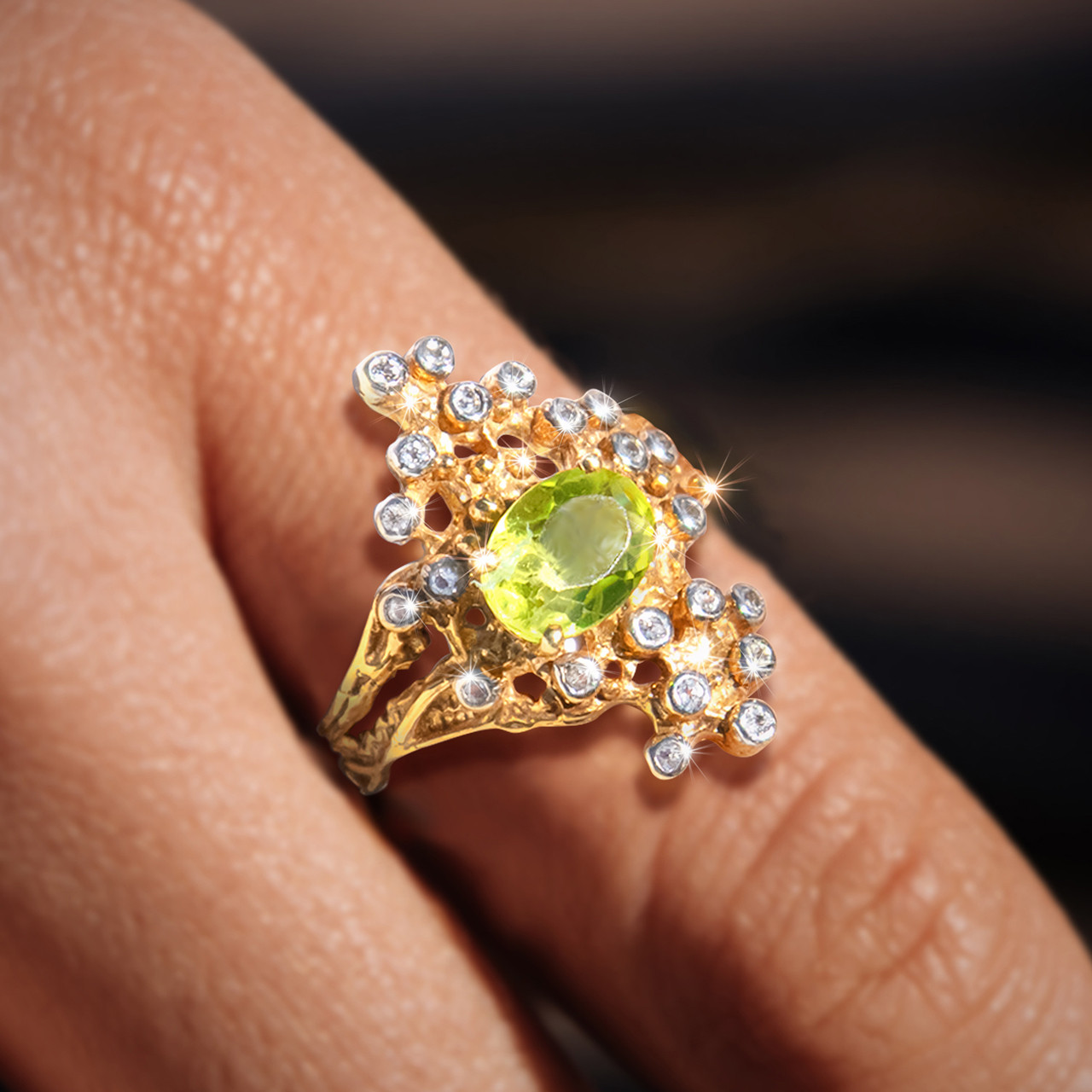 Peridot Ring. Desert flower transformation ring.