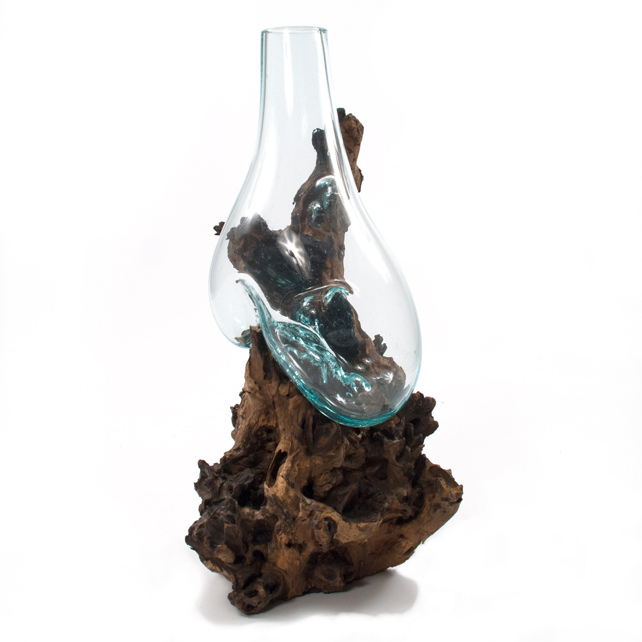 Blown Glass Piece with Natural Wood Root Base G131