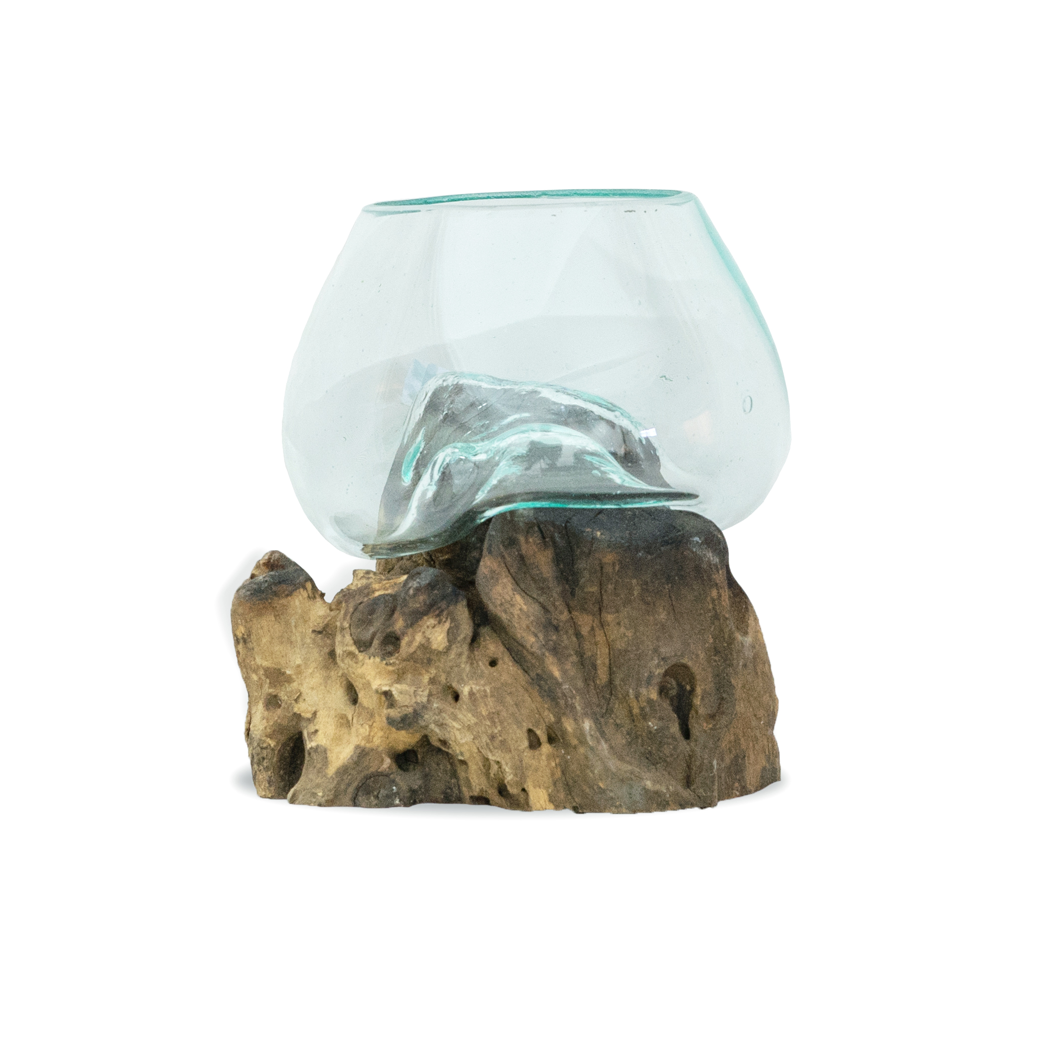 Blown Glass Vase with Natural Wood Root Base G133
