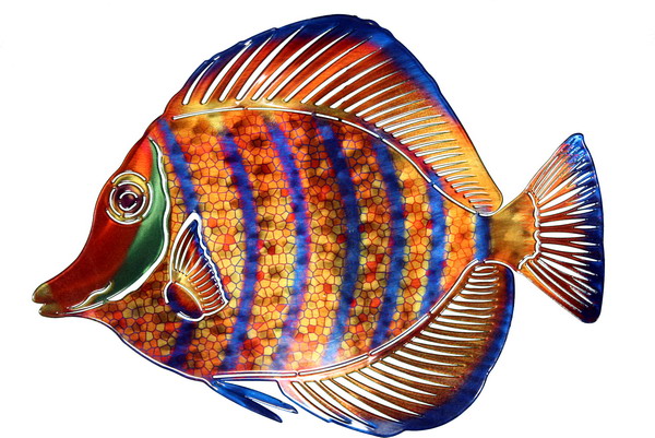 3D Angelfish Striped Metal Wall Art