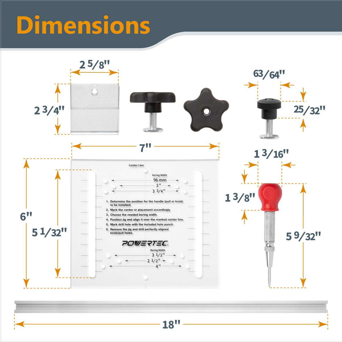 Drawer Pull Jig Template and Center Punch Kit | POWERTEC Woodworking ...