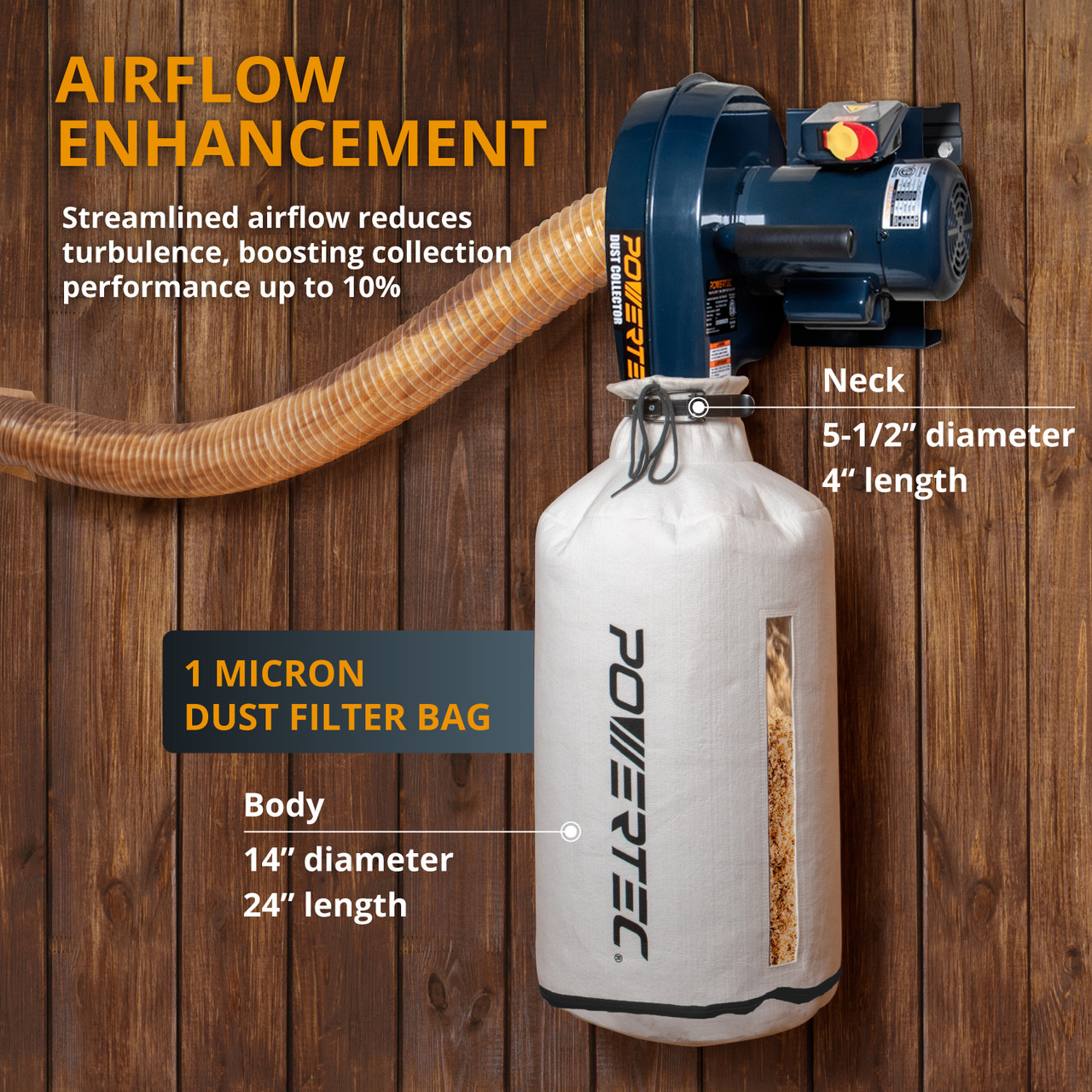 Wall Mounted Dust Collector with 1 Micron Filter Bag For Woodworking ...