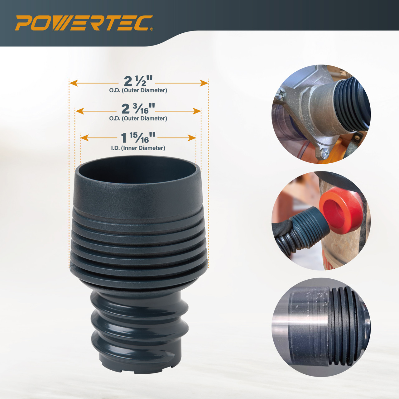 Dust Collection Hose Fittings with Plus 2 Reducers-POWERTEC | Wood Dust ...