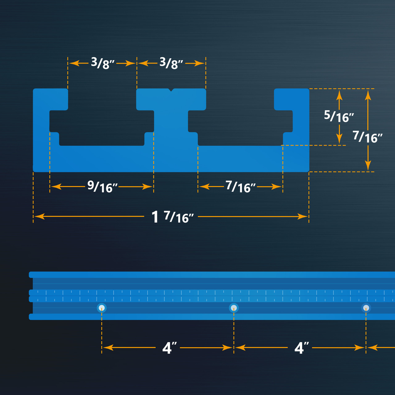 36" Universal T-track Double-Cut Profile 71665 with Engraved Center ...