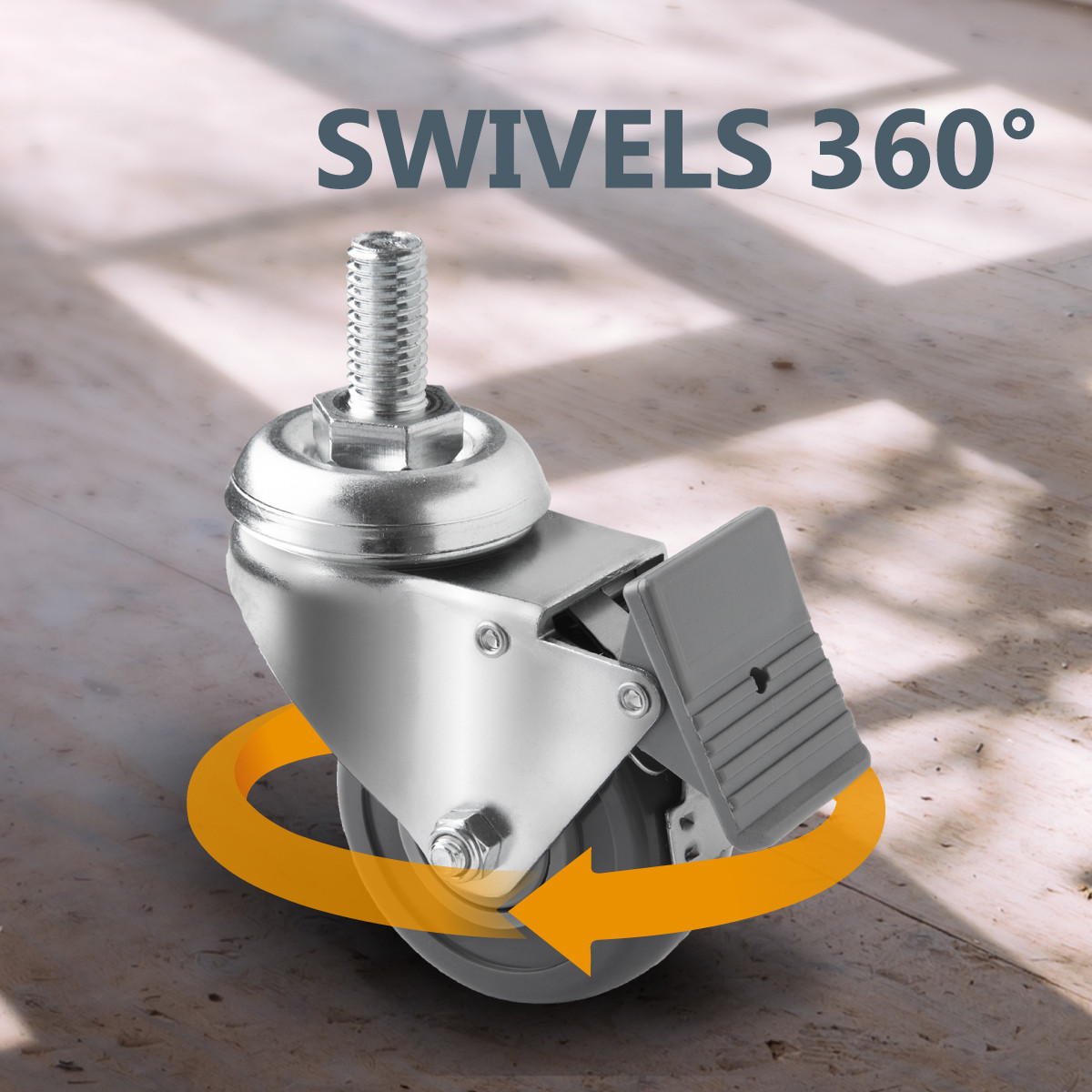 Dual-Locking Swivel Caster Set, Silver, 4 PK | POWERTEC Caster, Roller ...