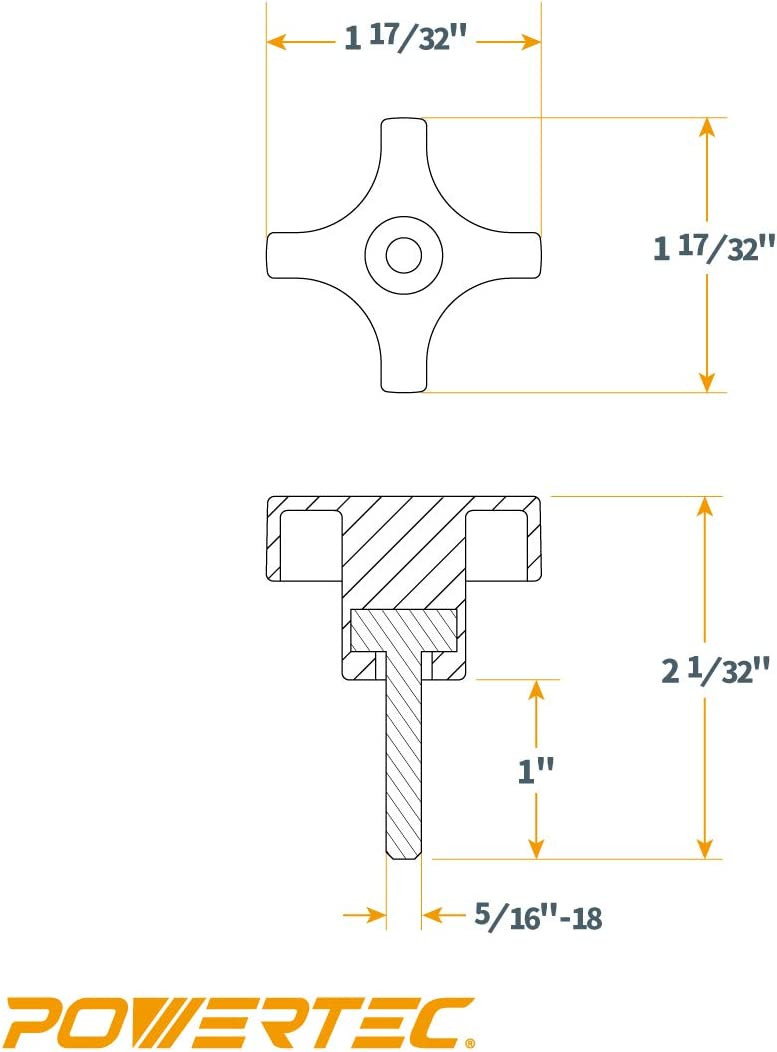 4-Point Stud/Screw Knob 5/16"-18, 5 PK | POWERTEC Woodworking Hardware ...