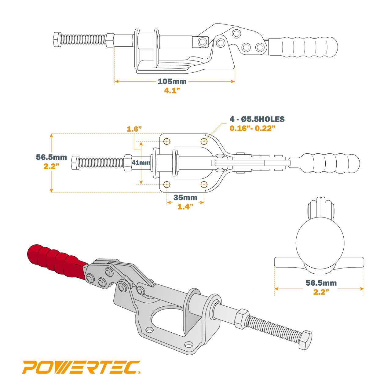 Toggle Clamp, 300 lbs Capacity, Push/Pull Quick-Release-POWERTEC ...