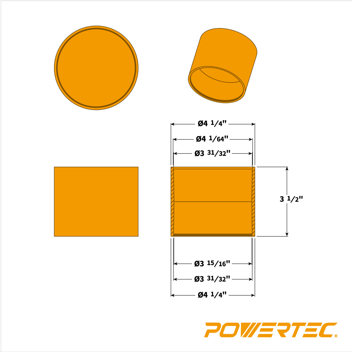 Wood Dust Collection Coupling 4"-POWERTEC | Wood Dust Management ...