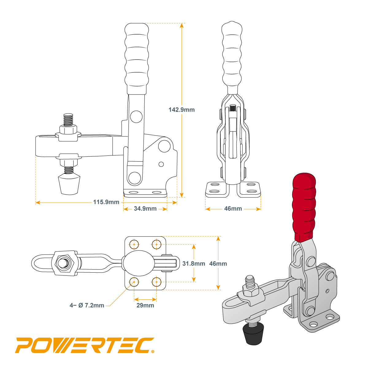 Vertical Hold Down Toggle Clamp and Mounting Plate Kit for Woodworking ...
