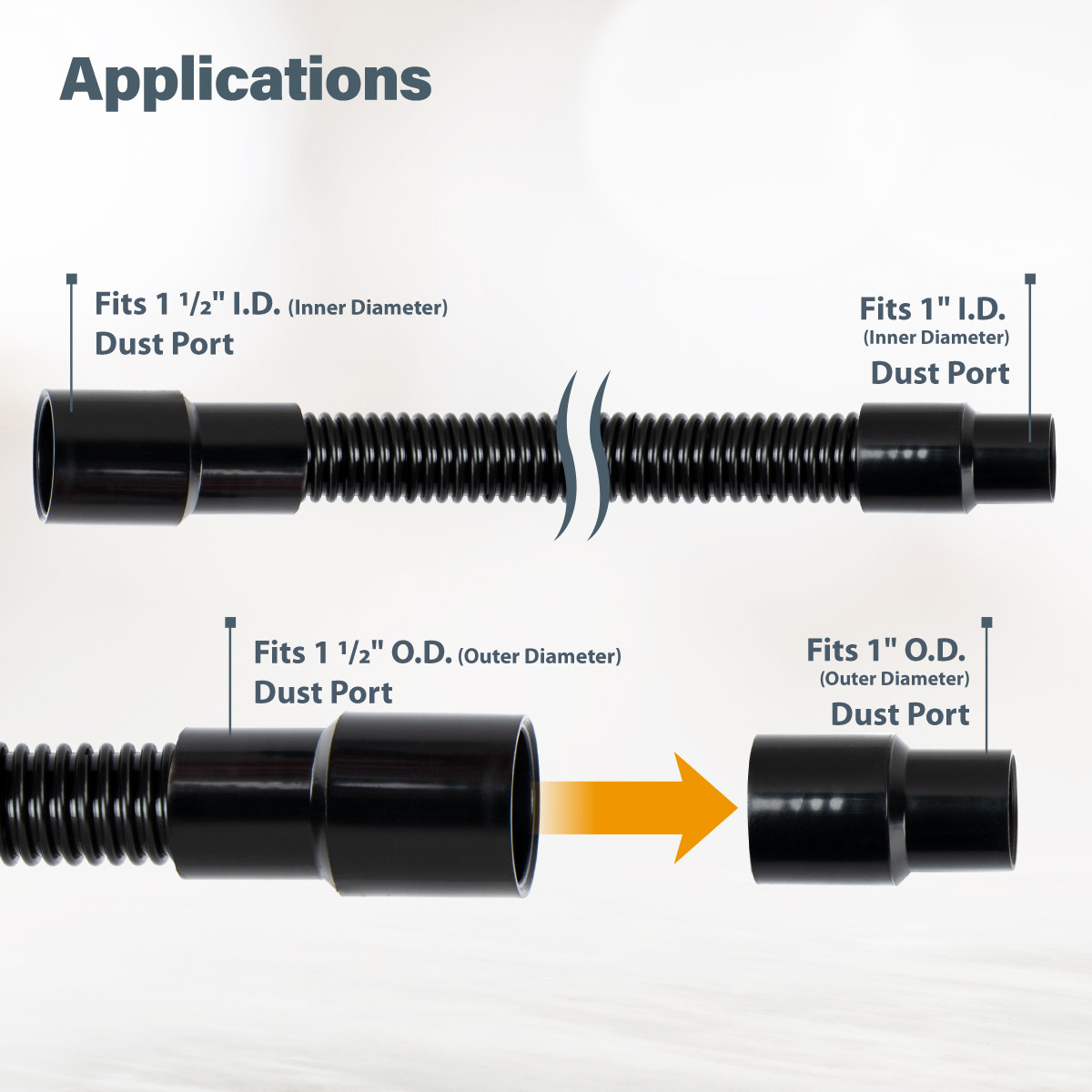 Dust Collection Hose Fittings with Plus 2 Reducers-POWERTEC | Wood Dust ...