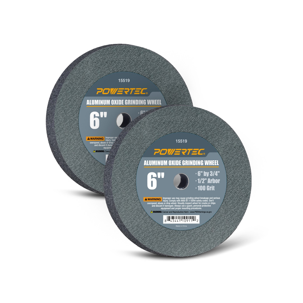 15519-P2 Aluminum Oxide Grinding Wheel 6" x 3/4" with 1/2" Arbor, 100 ...