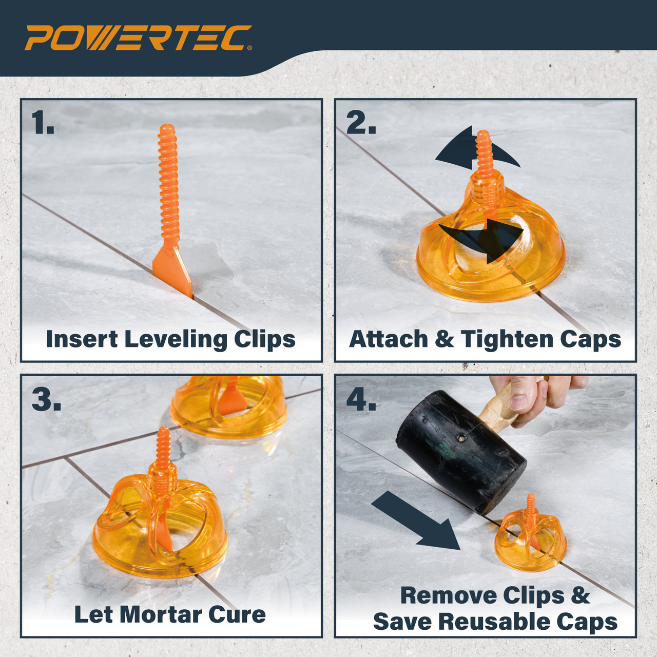 72109 Tile Leveling System Kit - 300 disposable 1/16" threaded spacer ...