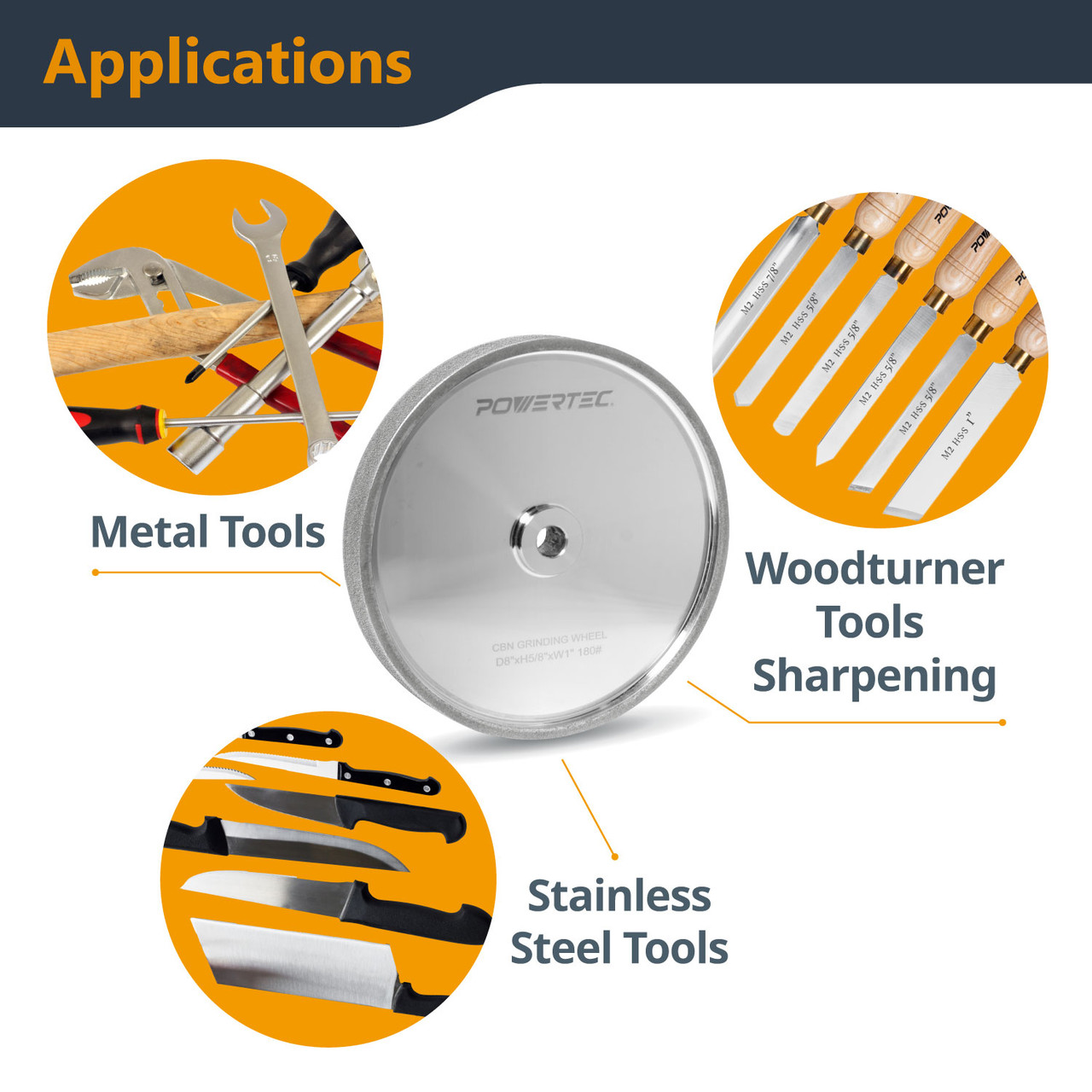 15700 CBN Grinding Wheel 8 inch 320 Grit, 1" Wide with 5/8" Arbor, 1PK