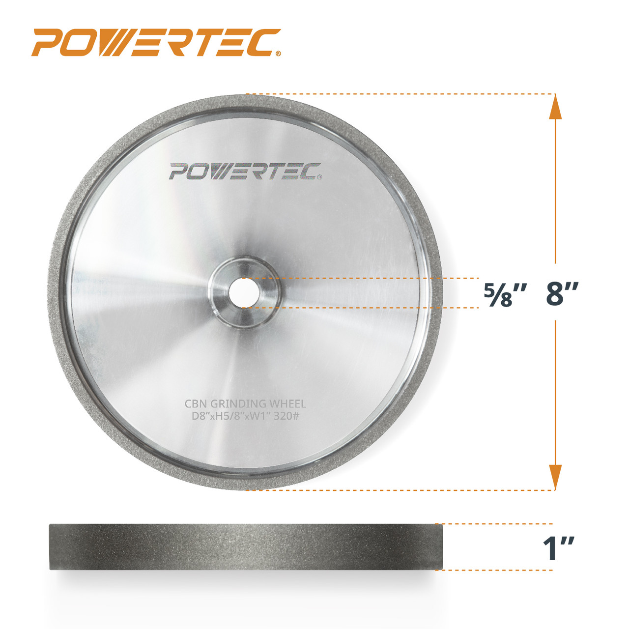 15700 CBN Grinding Wheel 8 inch 320 Grit, 1" Wide with 5/8" Arbor, 1PK