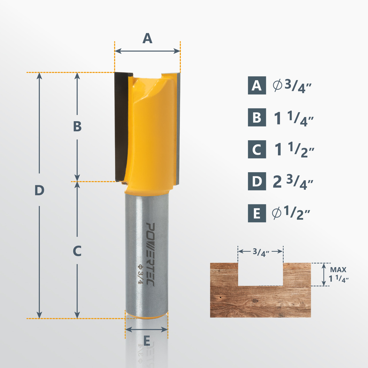 73046 Router Bit, Straight 3/4" x 1-1/4", 1/2 Inch Shank, 1 PK