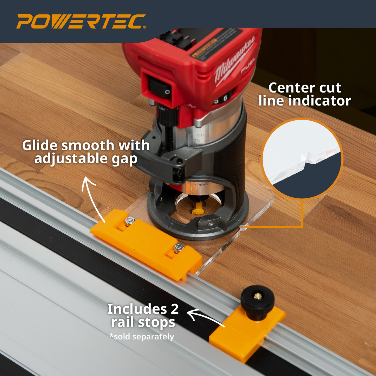 Router Guide Rail Adapter for Milwaukee M18 Trim Routers - POWERTEC