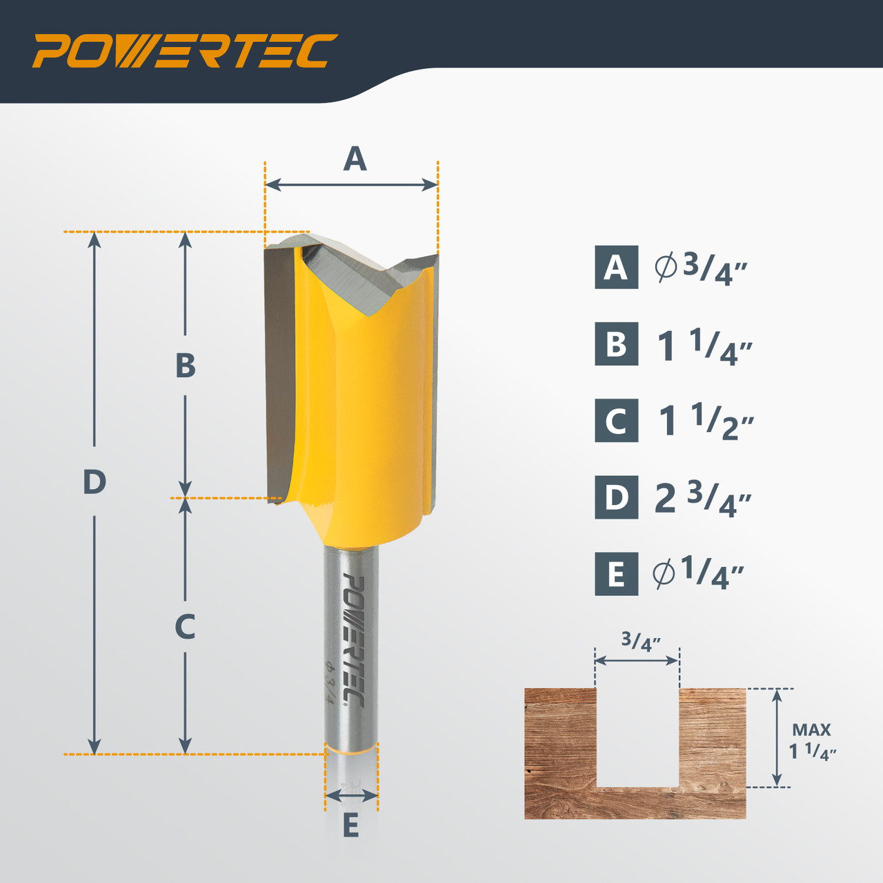 73065 Straight Plunge Router Bit, 1/2 Inch Shank