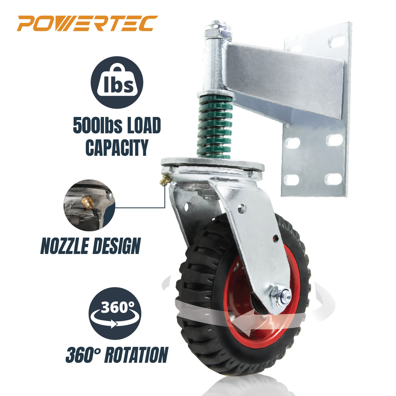 17221 6 Inch Fence Gate Casters Wheel 1 Pack-POWERTEC