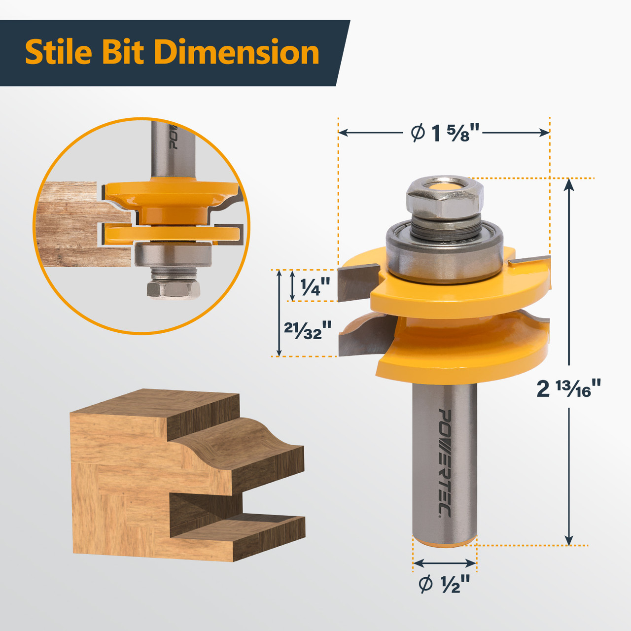 Cabinet Door Rail & Stile Router Bit Set - POWERTEC