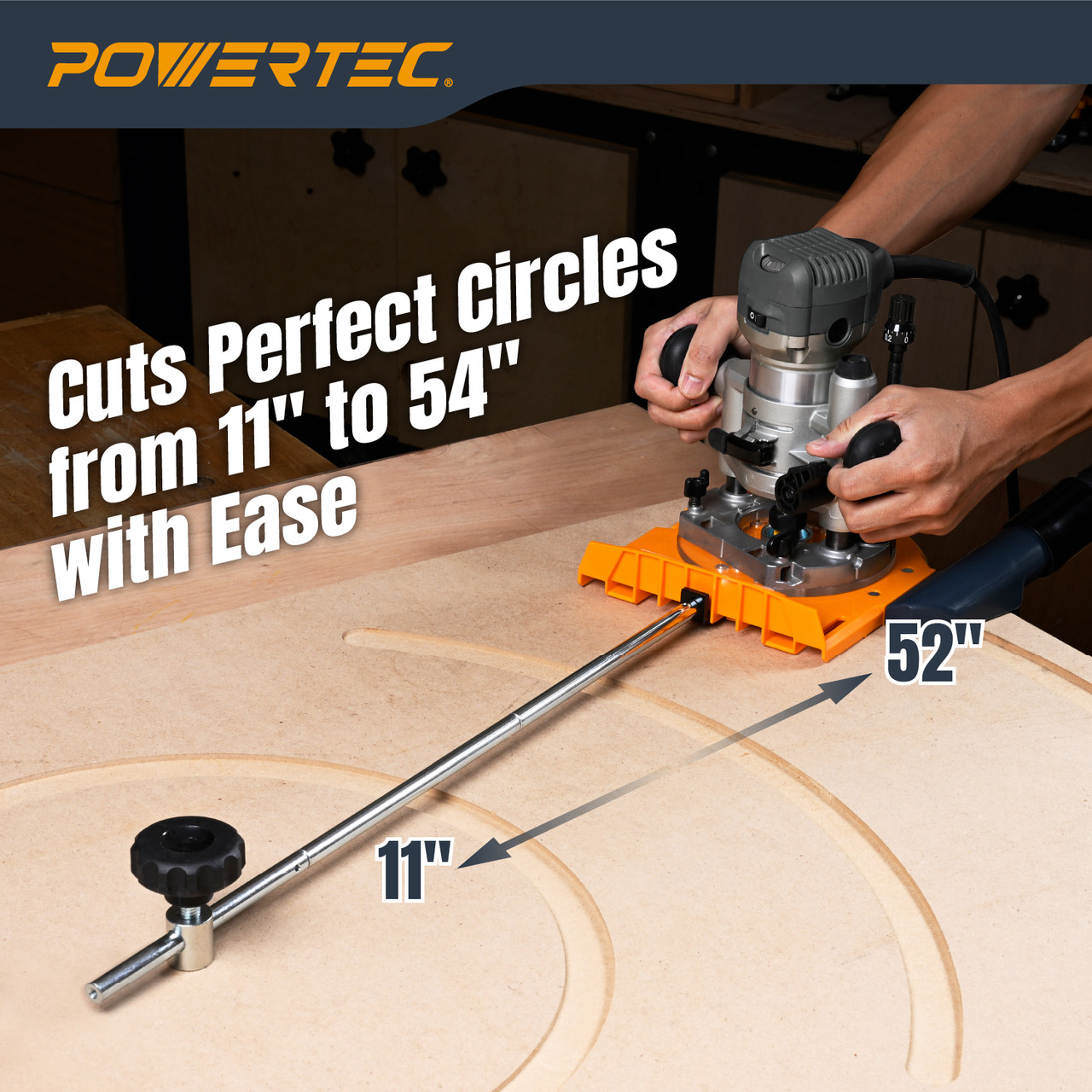 Router Circle Jig, Adjustable 11"–54" – POWERTEC