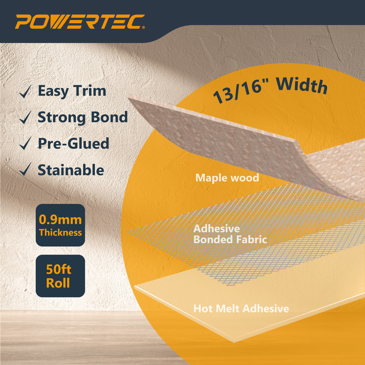 72370 13/16" x 50' Maple Edge Banding, Pre-Glued