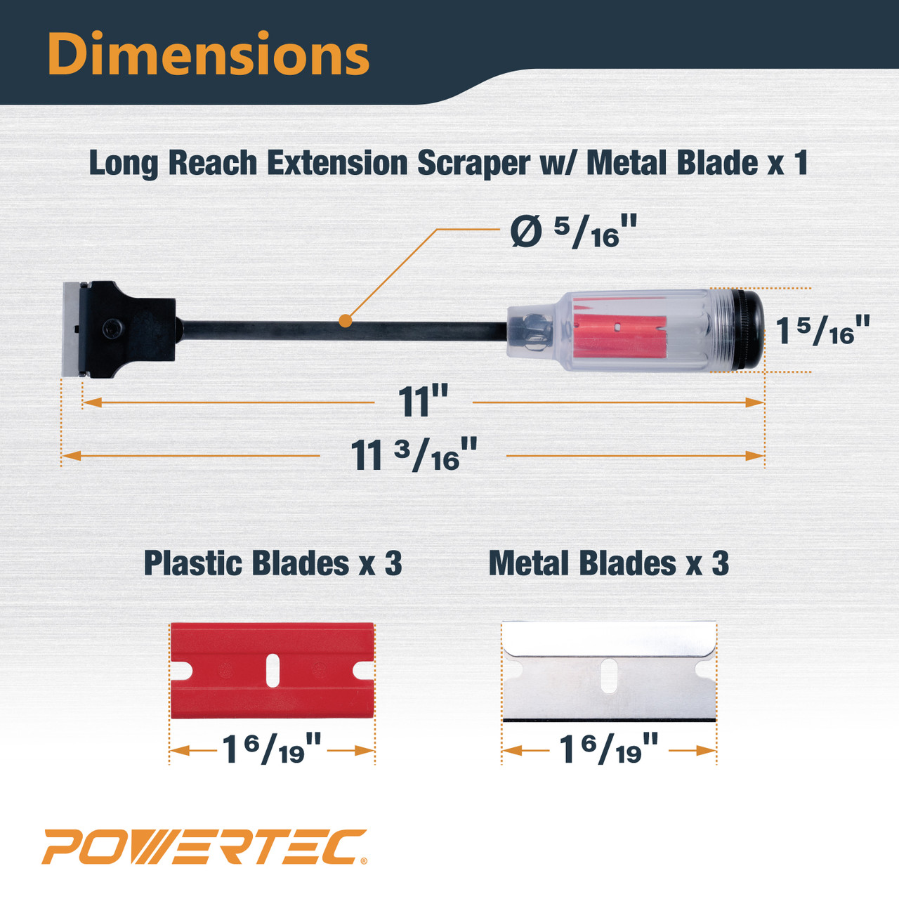 72301 11" Razor Scraper w/ Blade Storage, 6 Blades